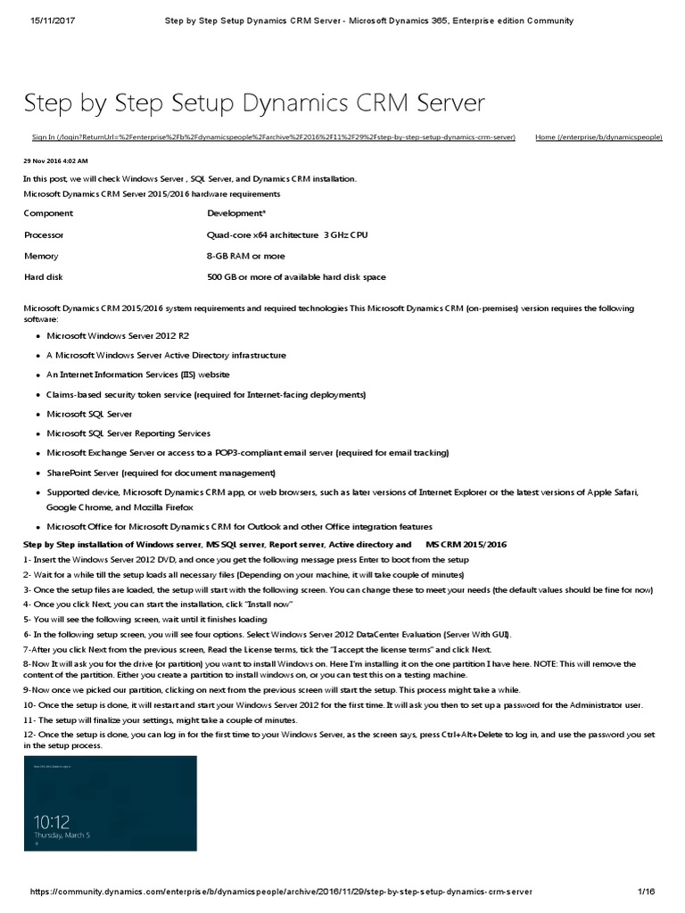 Dynamics CRM Server Installation Guide | PDF | Active Directory | Websites