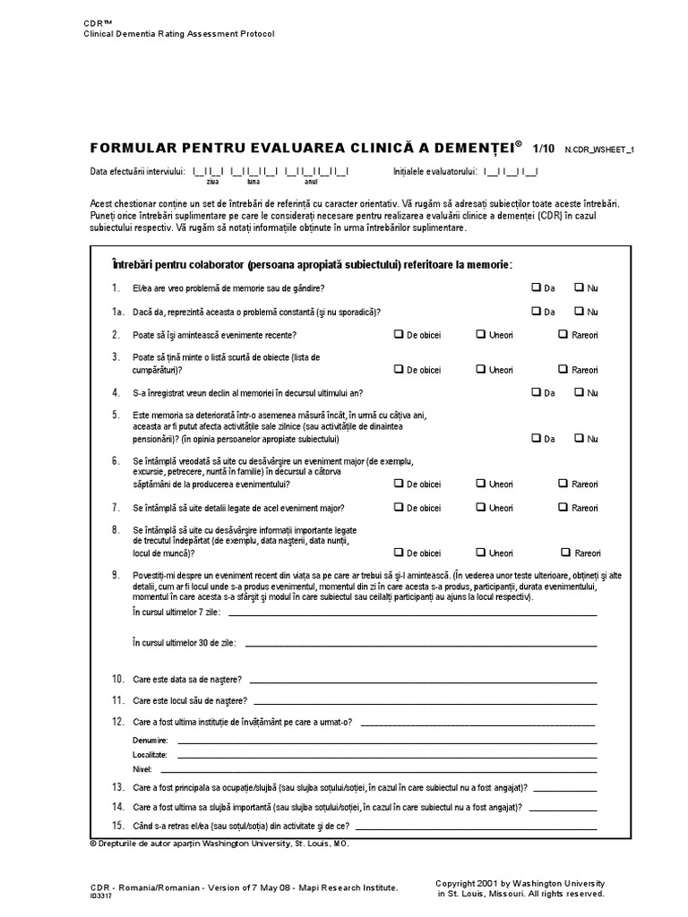 Formular Pentru Evaluarea Dementei | PDF