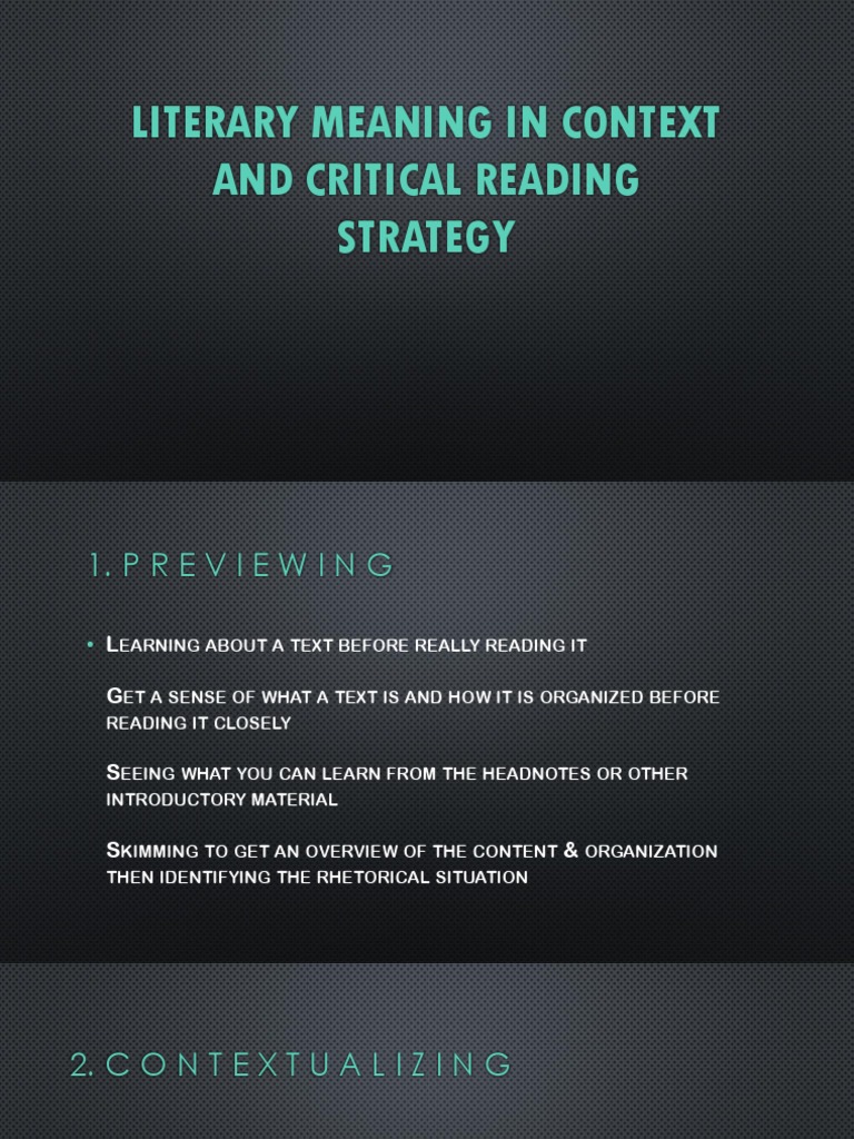 Literary Meaning in Context and Critical Reading Strategy | PDF ...