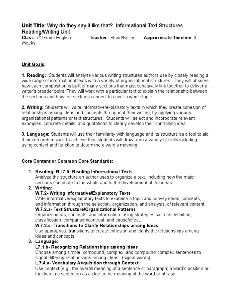 Informational Text Structures Reading Writingcorrectone | PDF | Reading ...