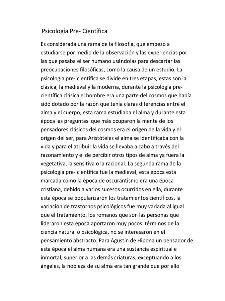 Psicología Pre - Cientifica | PDF | Alma | Agustín De Hipopótamo