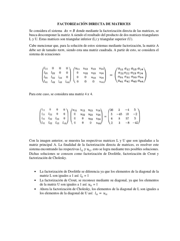 Factorización Directa de Matrices | Matriz (Matemáticas) | Factorización