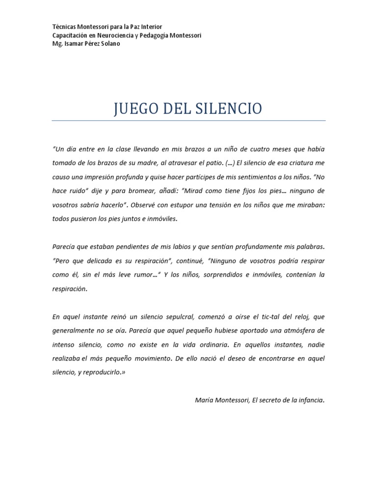 Juego Del Silencio - Montessori | Descargar gratis PDF | Educación ...