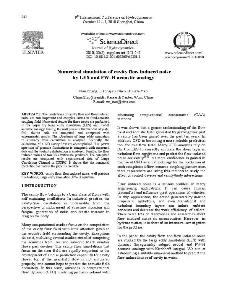 Numerical Simulation of Cavity Flow Induced Noise | PDF | Computational Fluid Dynamics | Fluid ...