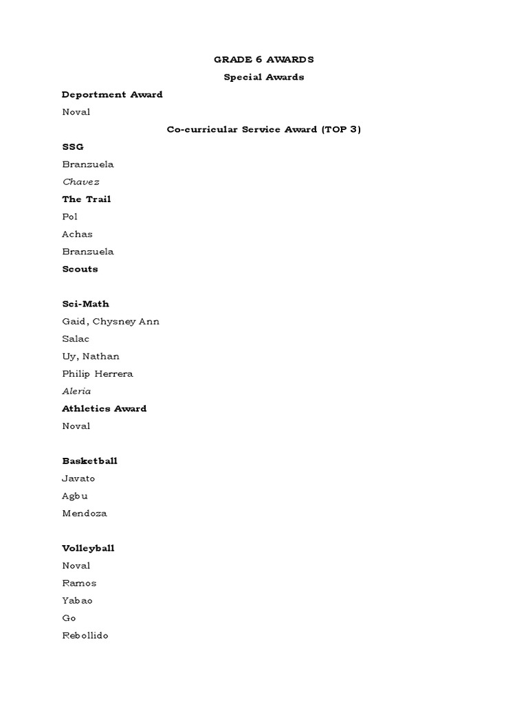 Grade 6-12 Deportment Awards Overview | PDF