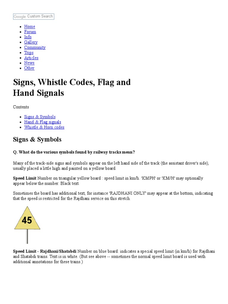 (IRFCA) Indian Railways FAQ - Signs, Hand Signals & Whistle Codes | PDF ...