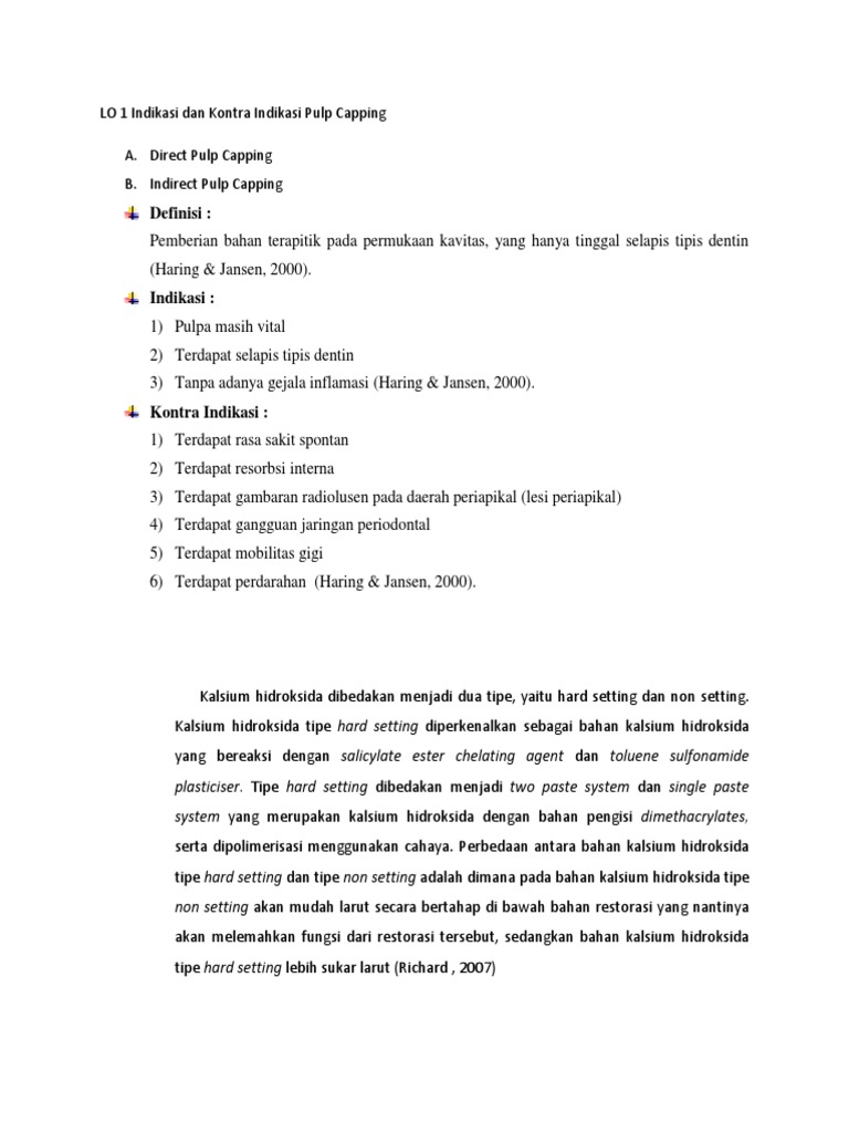 Indikasi Dan Kontraindikasi Pulp Capping | PDF