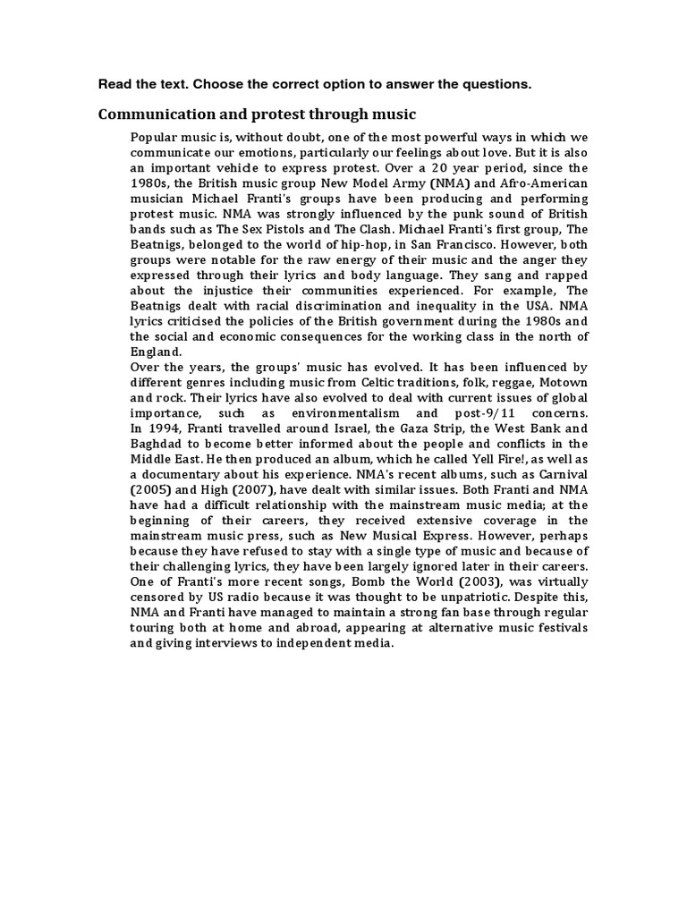 Communication and Protest Through Music | PDF | Entertainment (General)