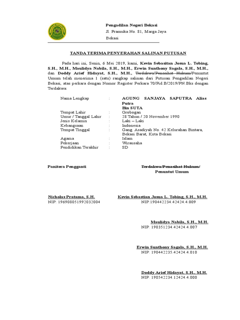Tanda Terima Salinan Putusan PU | PDF