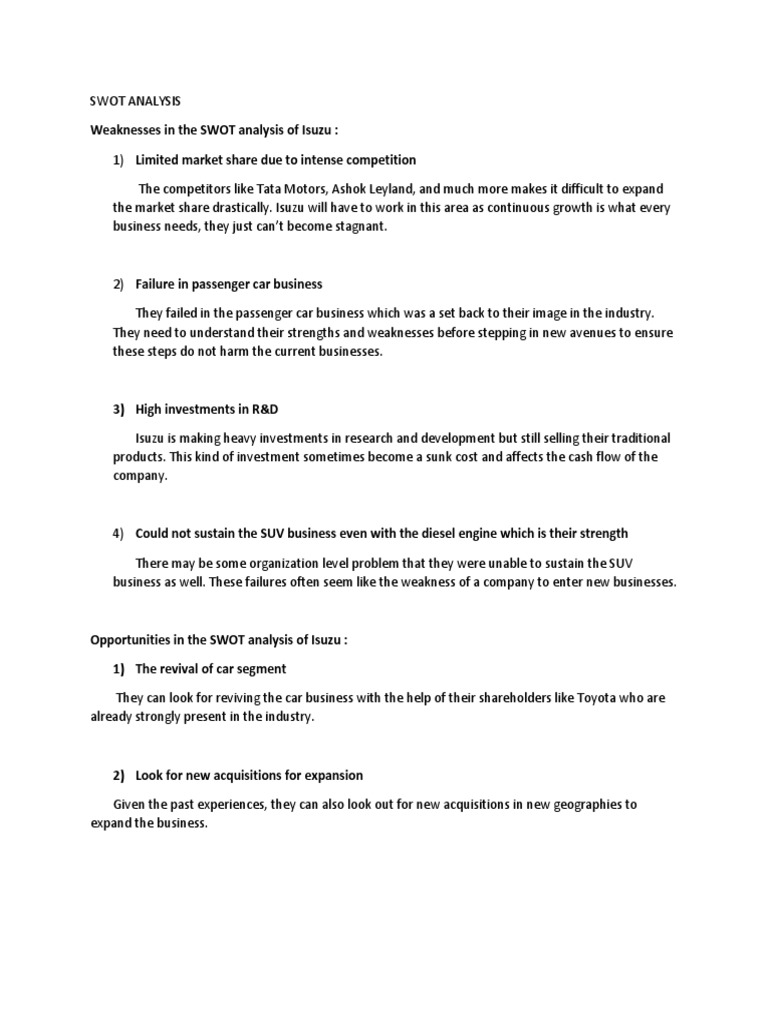 Swot Analysis of Isuzu | PDF | Car | Swot Analysis