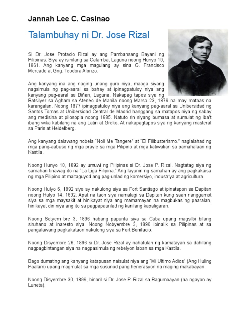 Talambuhay Ni DR Jose Rizal | PDF