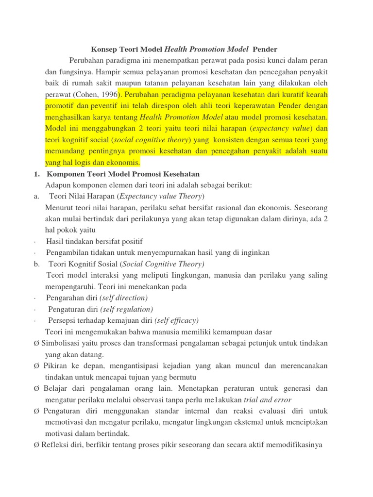 Teori Health Promotion Model Pender | PDF