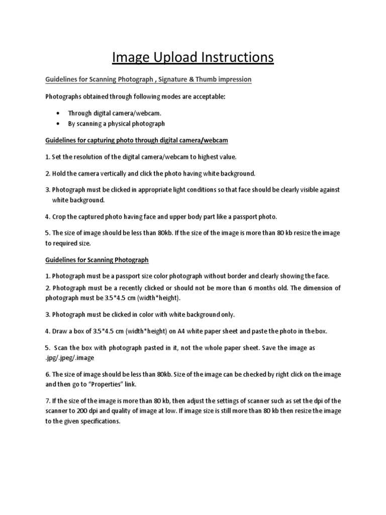 Image Upload Instructions: Guidelines For Scanning Photograph, Signature & Thumb Impression ...
