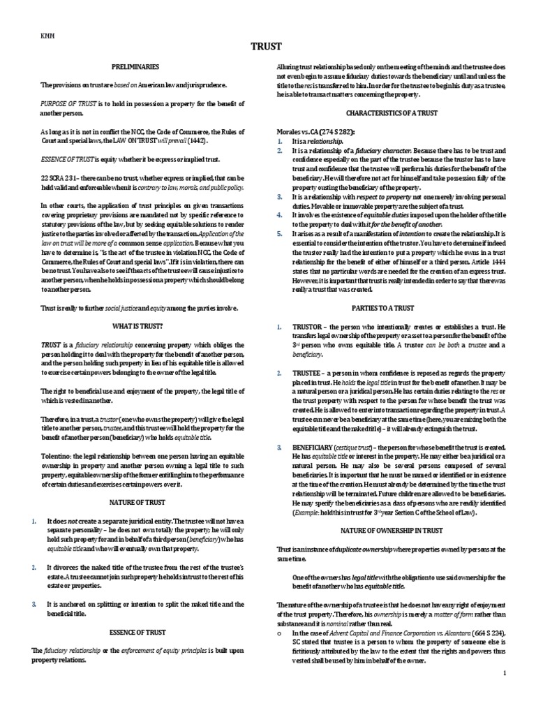 Trust Notes | PDF | Trust Law | Trustee
