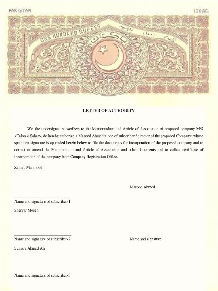 Letter of Authority | PDF