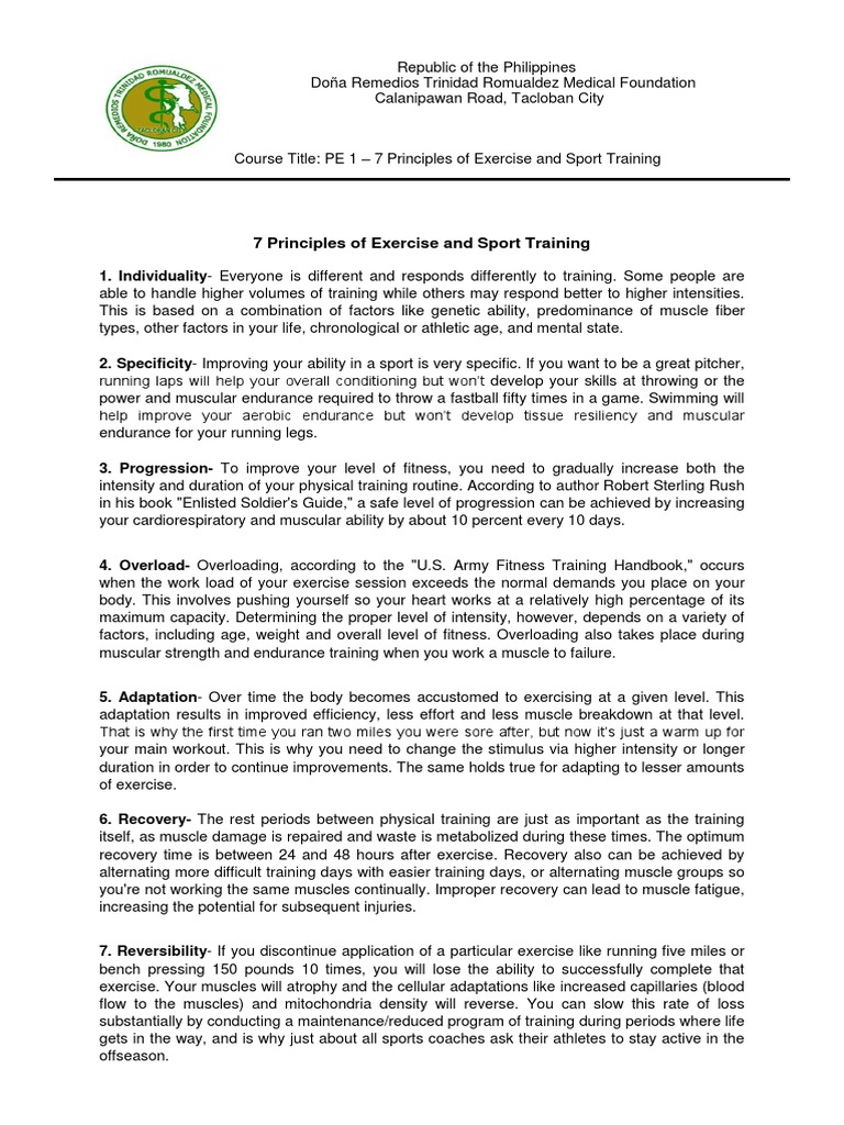 7 Principles of Exercise | PDF | Physical Fitness | Aerobic Exercise