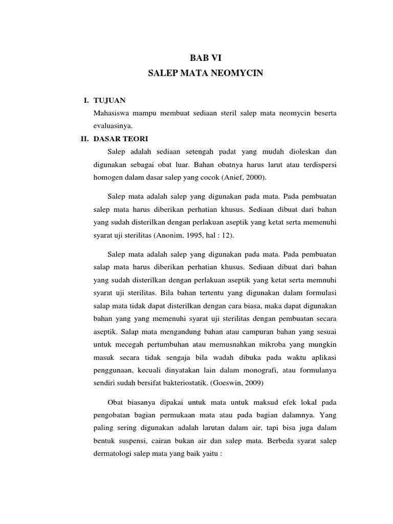 Pembuatan Salep Mata Neomycin Steril | PDF