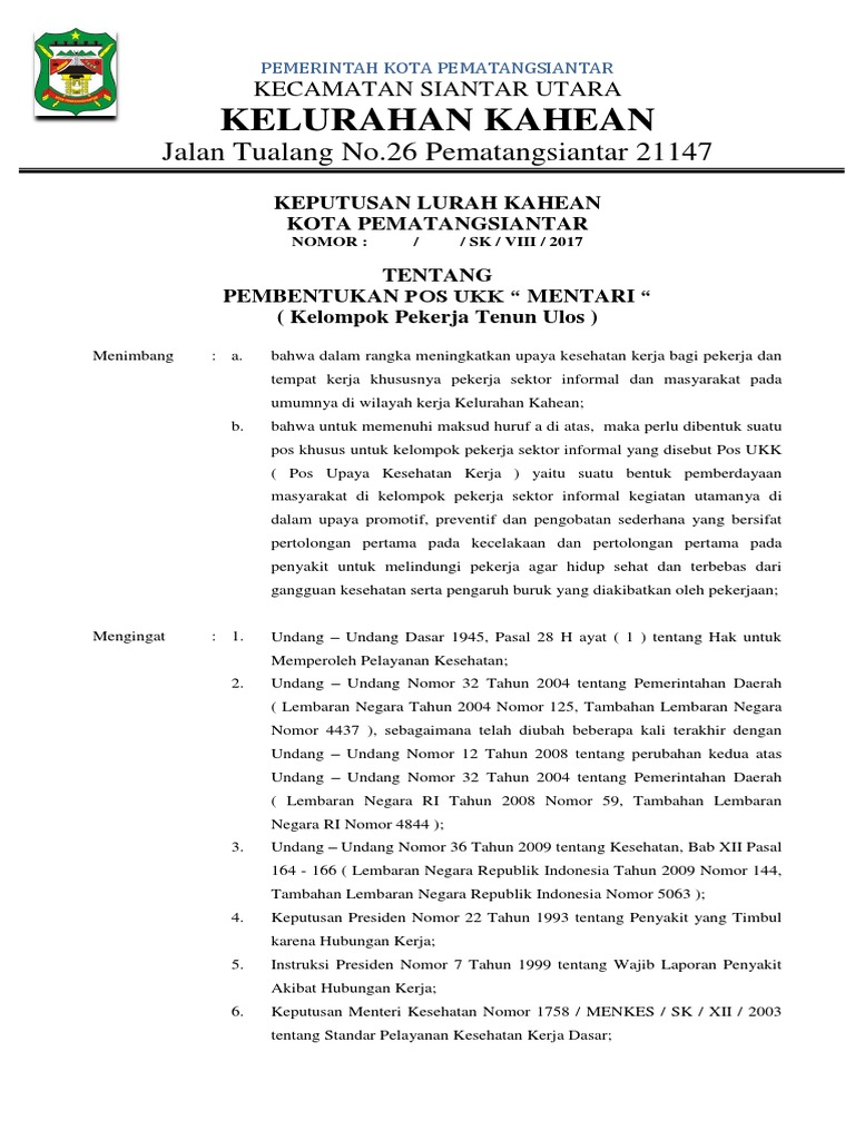 Contoh SK Pos Ukk Pusk - Kahean | PDF