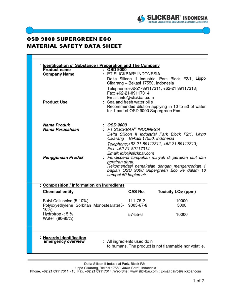 MSDS Osd 9 S Eco Update Okt 2017 | PDF