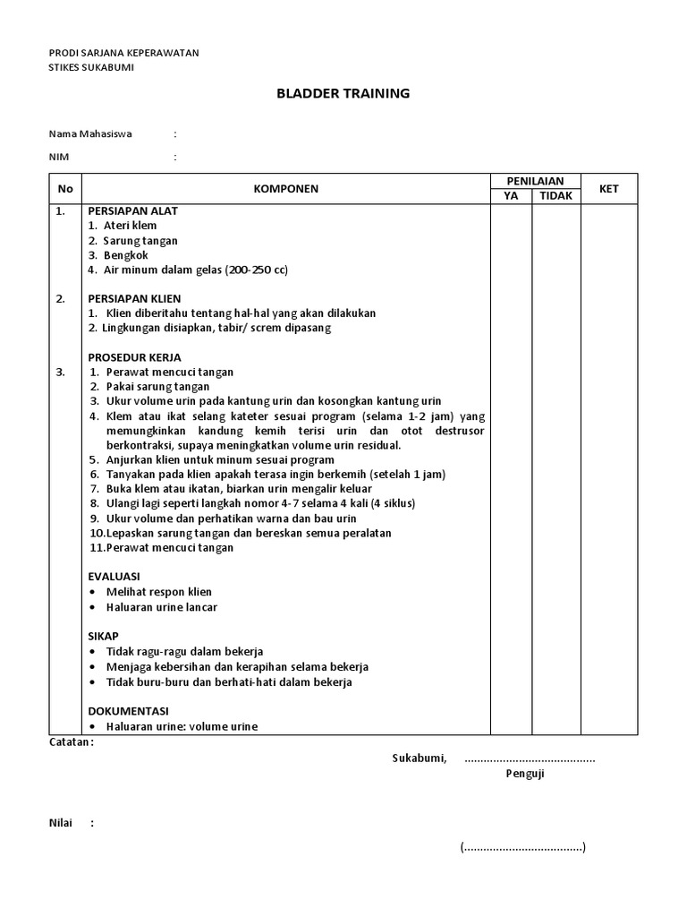 Format Penilaian Bladder Training | PDF