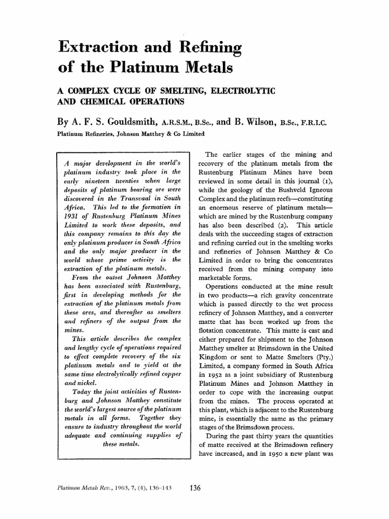 Extraction and The Platinum Metals: Refining of | PDF | Platinum ...
