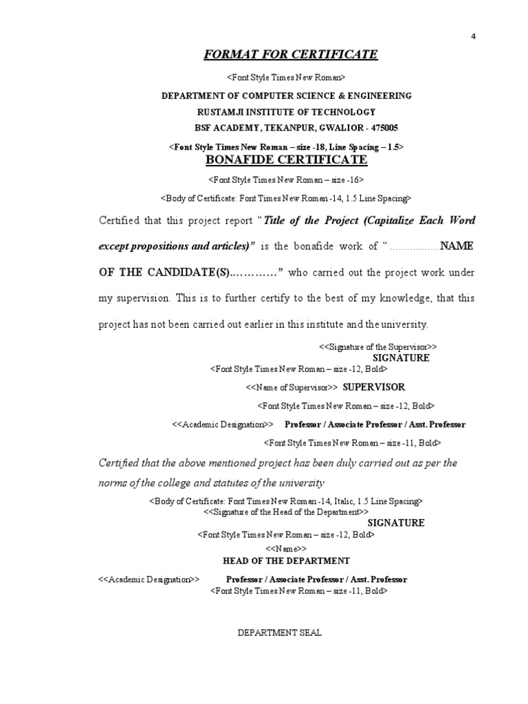 Format For Certificate: Signature Supervisor | PDF