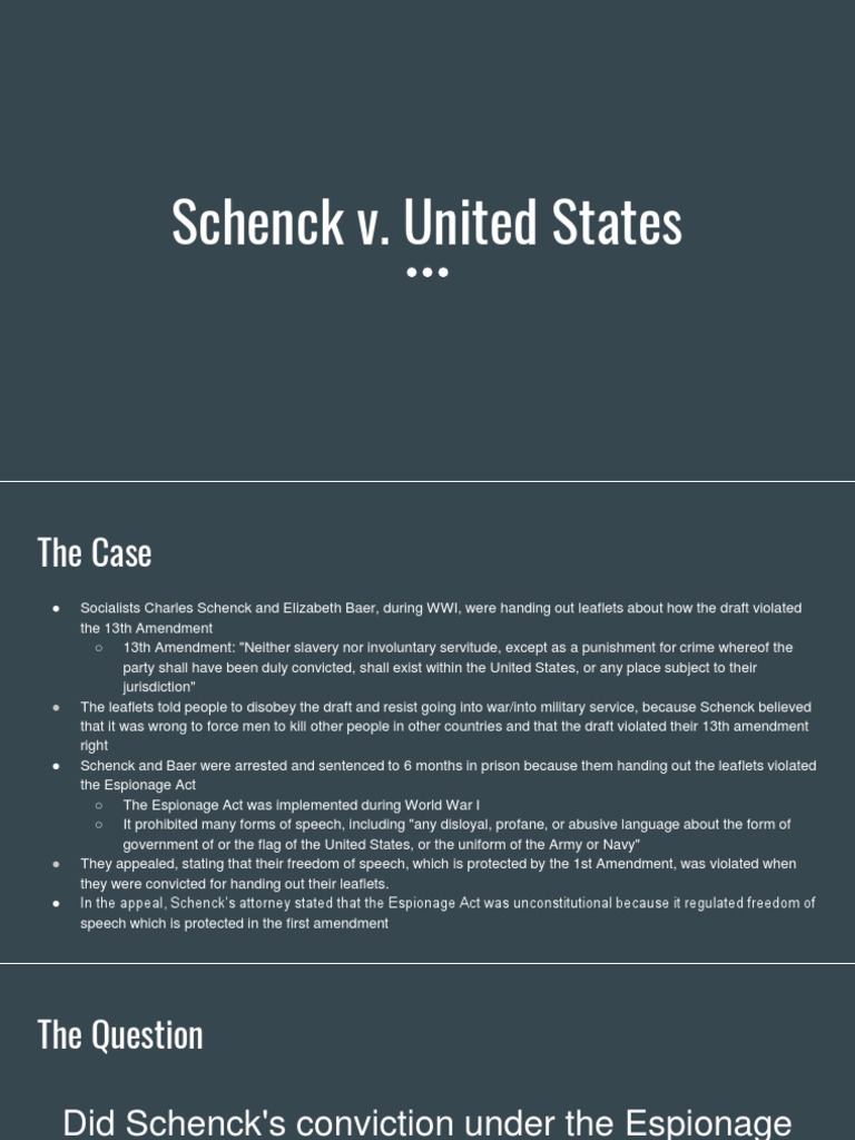Schenck V Us Slides | PDF | First Amendment To The United States ...