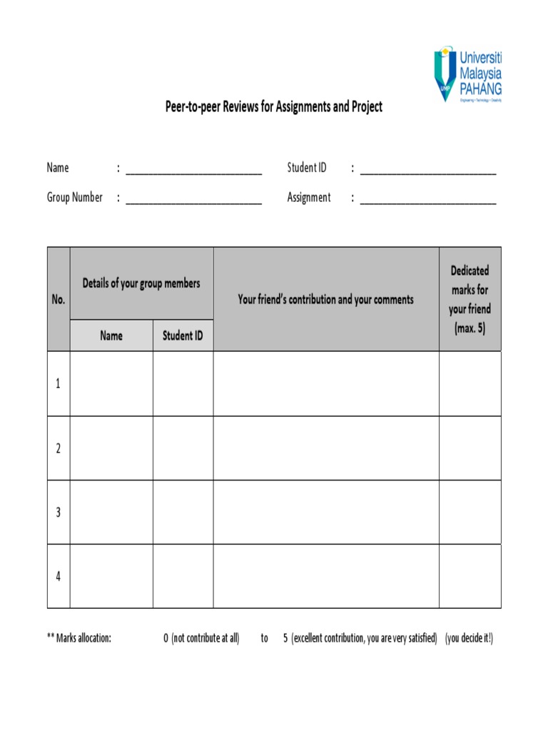 Peer Review Form for Group Projects | PDF