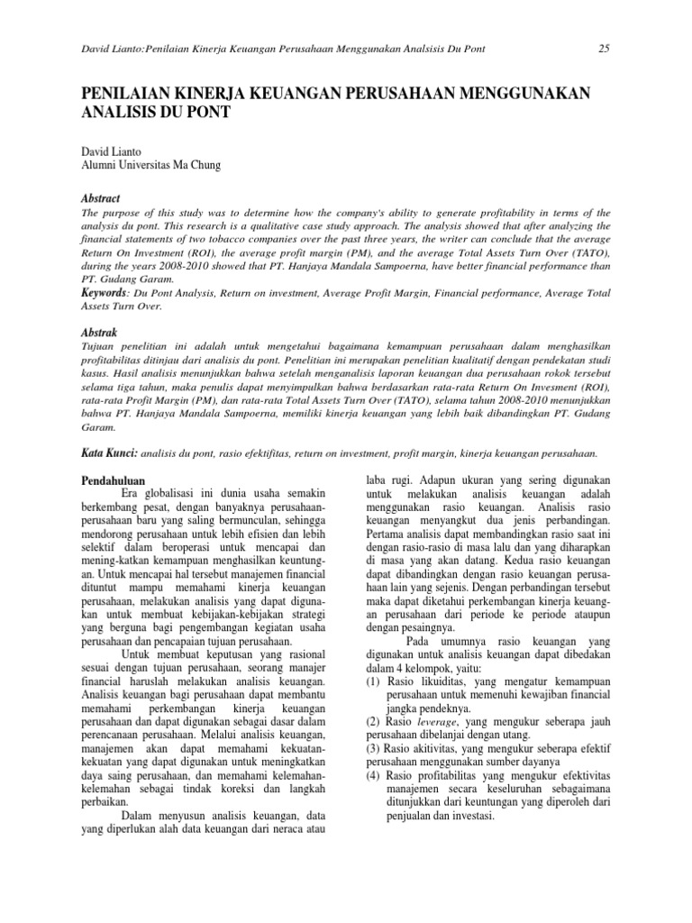 Kinerja Keuangan Perusahaan: Analisis Du Pont | PDF | Pengelolaan Keuangan & Uang