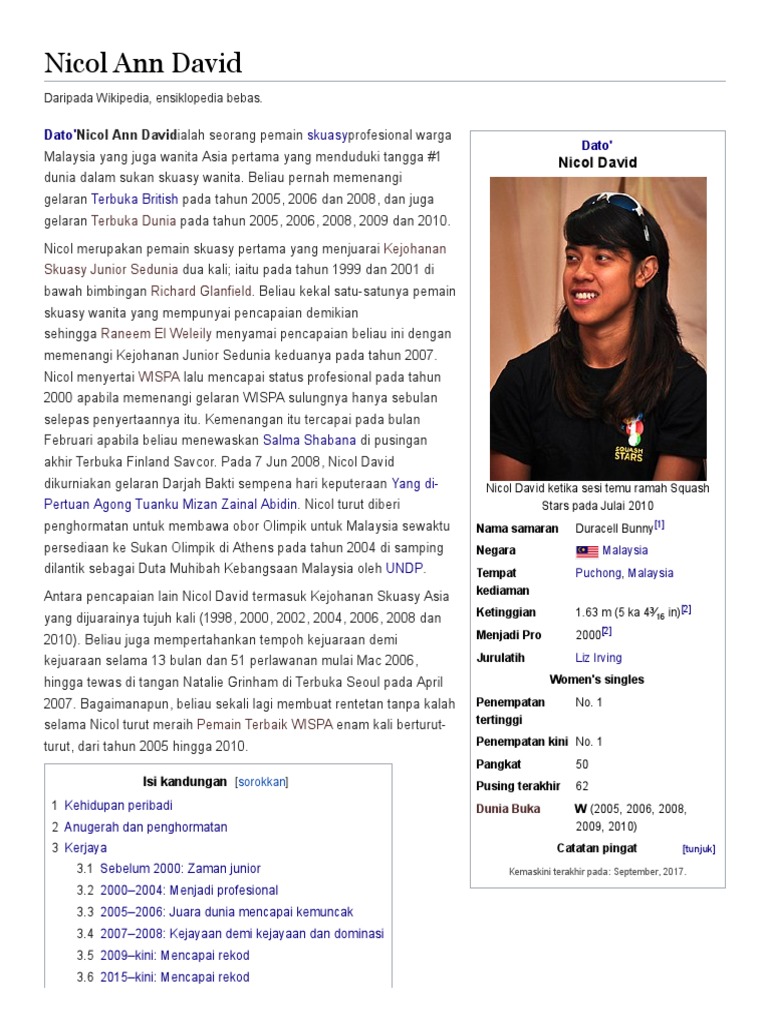Nicol Ann David - Wikipedia Bahasa Melayu, Ensiklopedia Bebas | PDF
