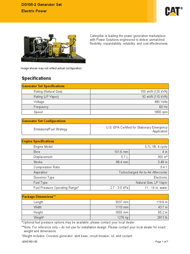 Generator Set Specifications | PDF | Electric Generator | Battery Charger