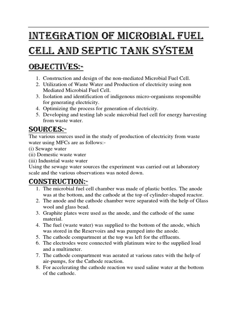 Project Report-Integration of Microbial Fuel Cell and Septic Tank ...