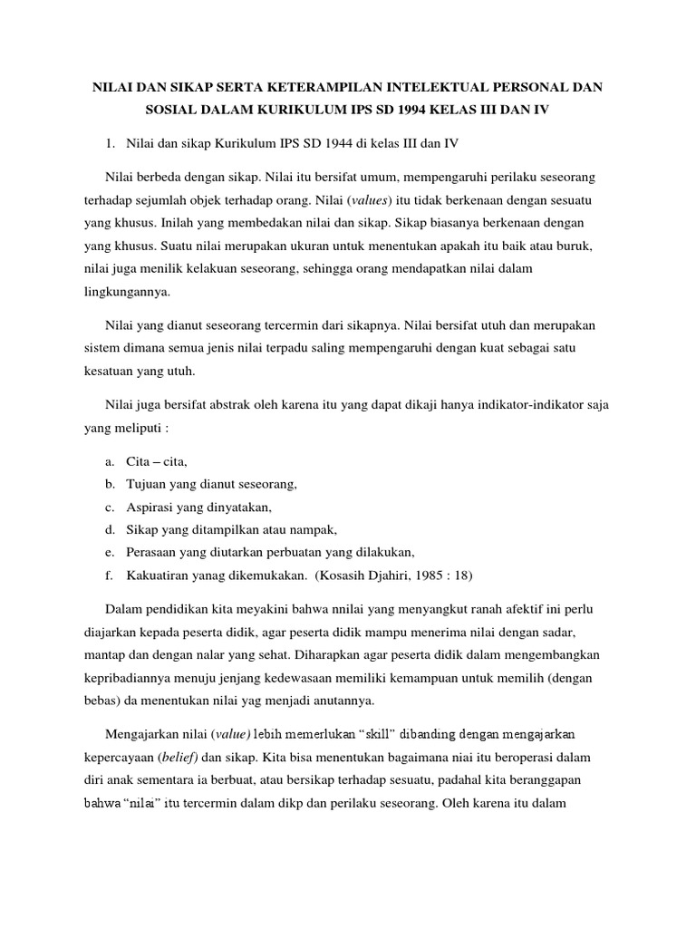 Keterampilan Sosial dalam KTSP IPS SD | PDF | Karier & Perkembangan ...