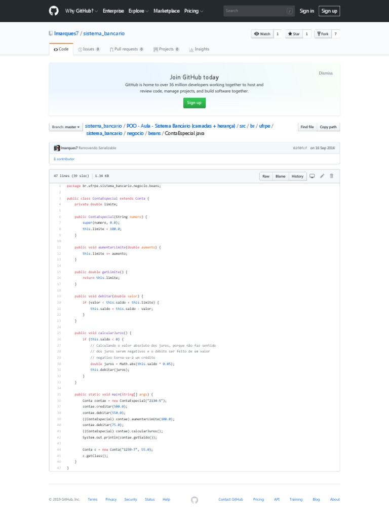 Sistema - Bancario - ContaEspecial - Java at Master Lmarques7 - Sistema ...