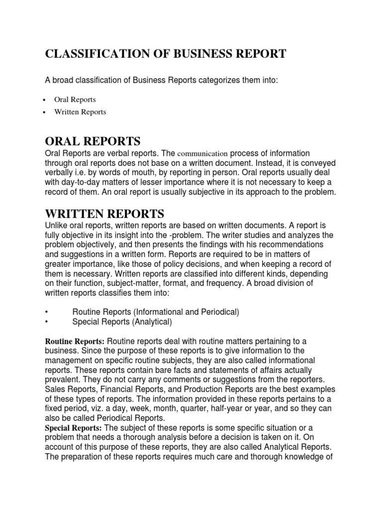 Classification of Business Report | Download Free PDF | Information ...