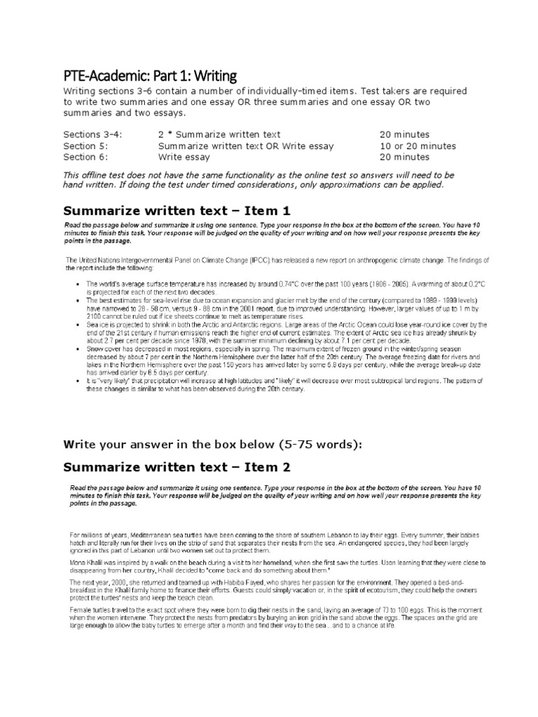 PTE-Academic: Part 1: Writing: Summarize Written Text - Item 1 | PDF