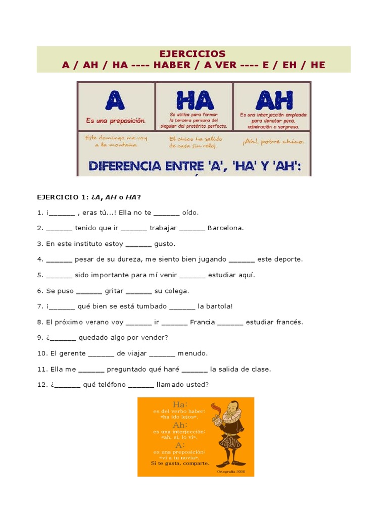 Ejercicios de uso de A, AH y HA | PDF | Ocio