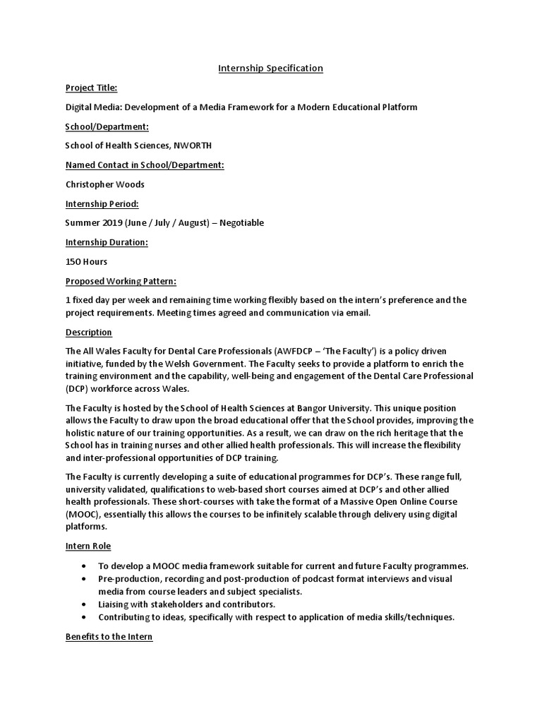 Internship Specification | PDF | Internship | Job Hunting