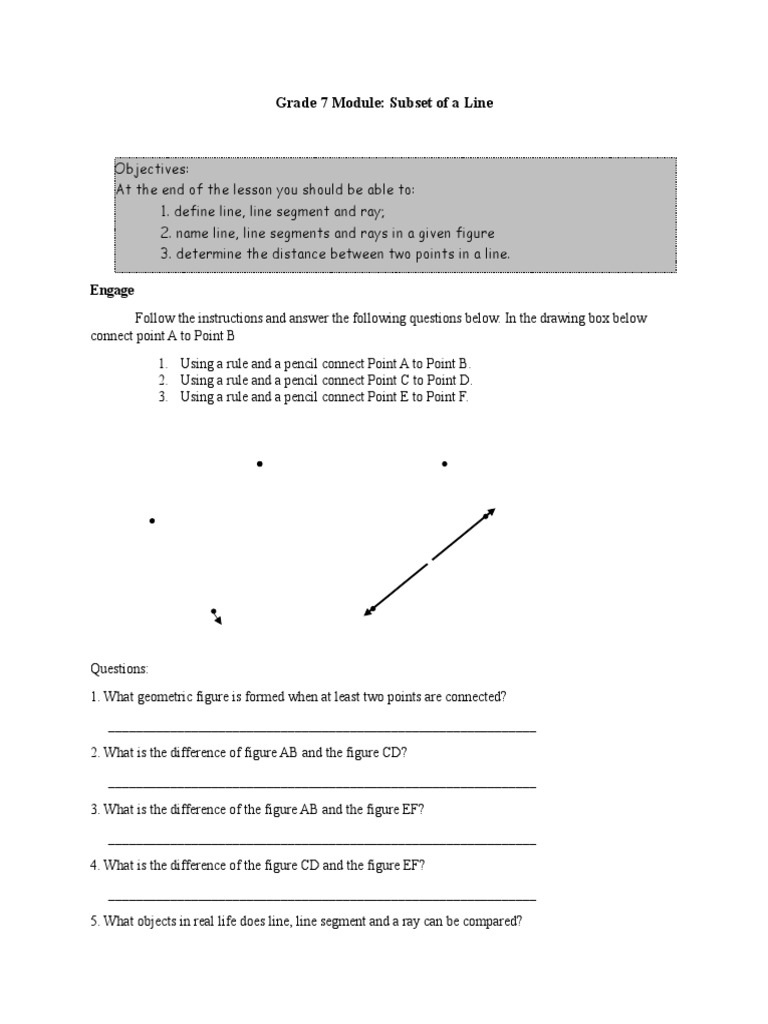 Grade 7 Module: Subset of A Line: Engage | PDF | Line (Geometry ...
