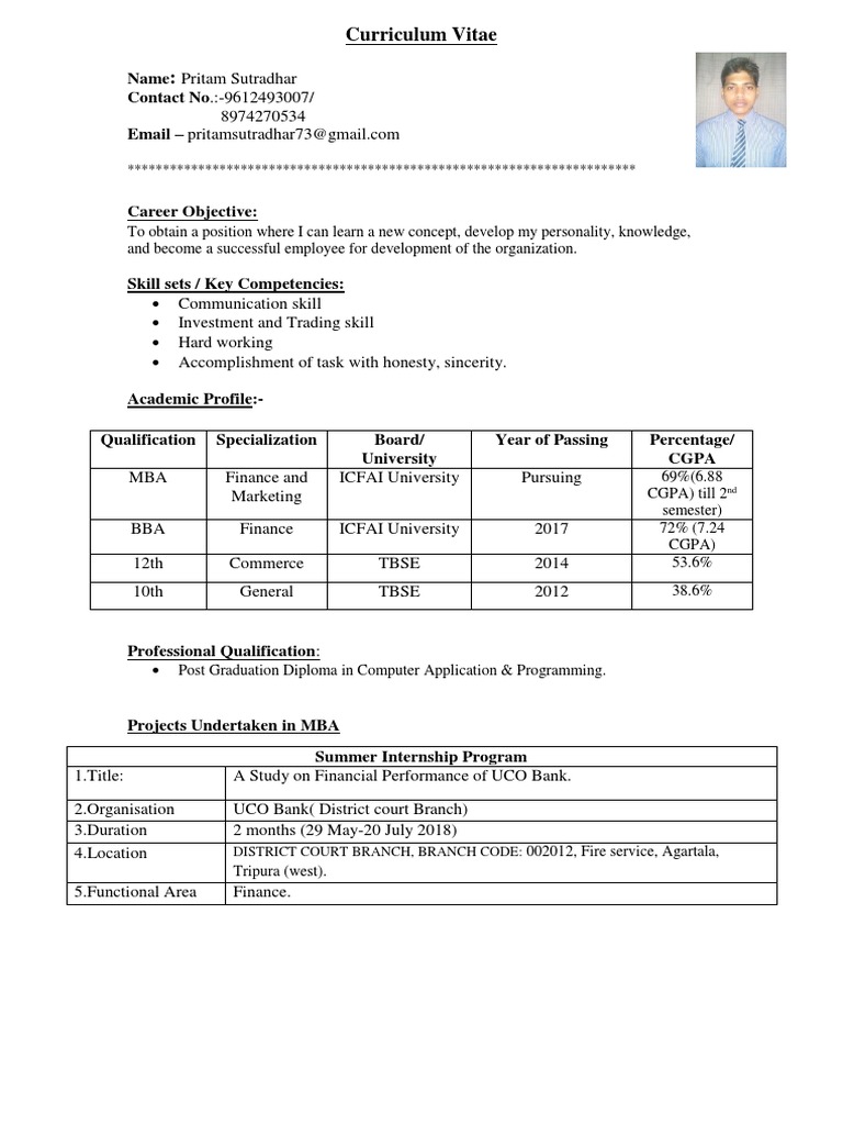 CV (Pritam Sutradhar MBA | PDF | Master Of Business Administration | Behavior Modification