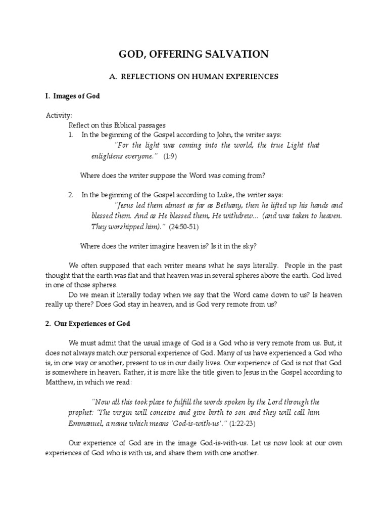 God, Offering Salvation: A. Reflections On Human Experiences | PDF ...