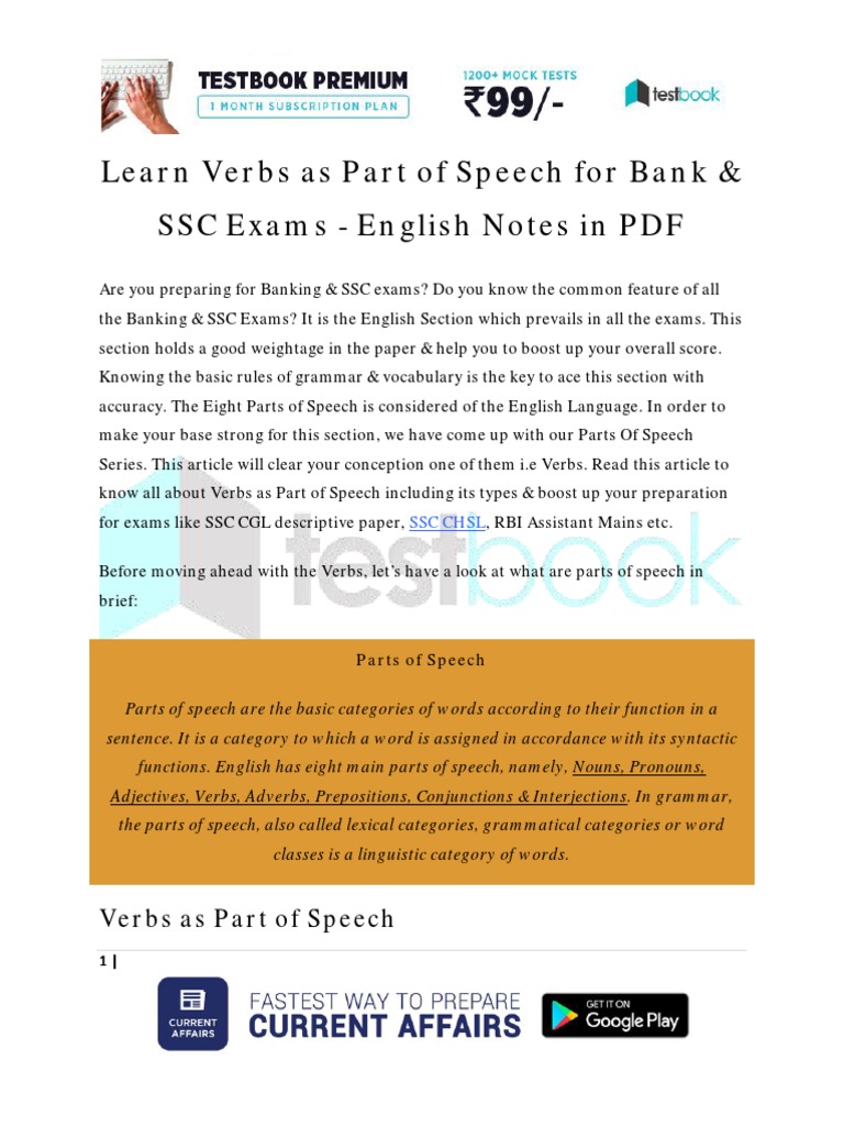 Learn Verbs As Part of Speech For Bank 2 | PDF | Part Of Speech | Verb