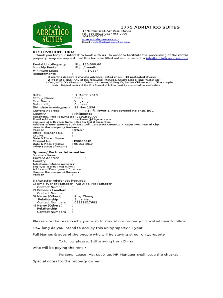 Reservation Form SMV | PDF | Lease | Government