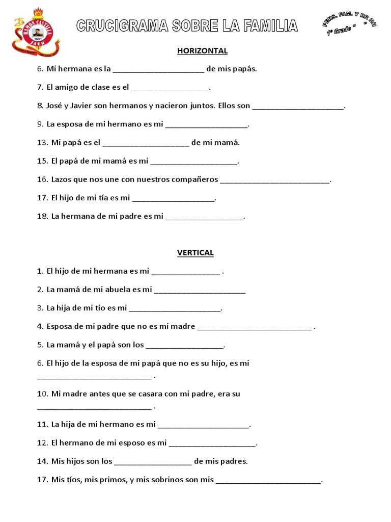 Completa El Crucigrama Sobre La Familia | PDF