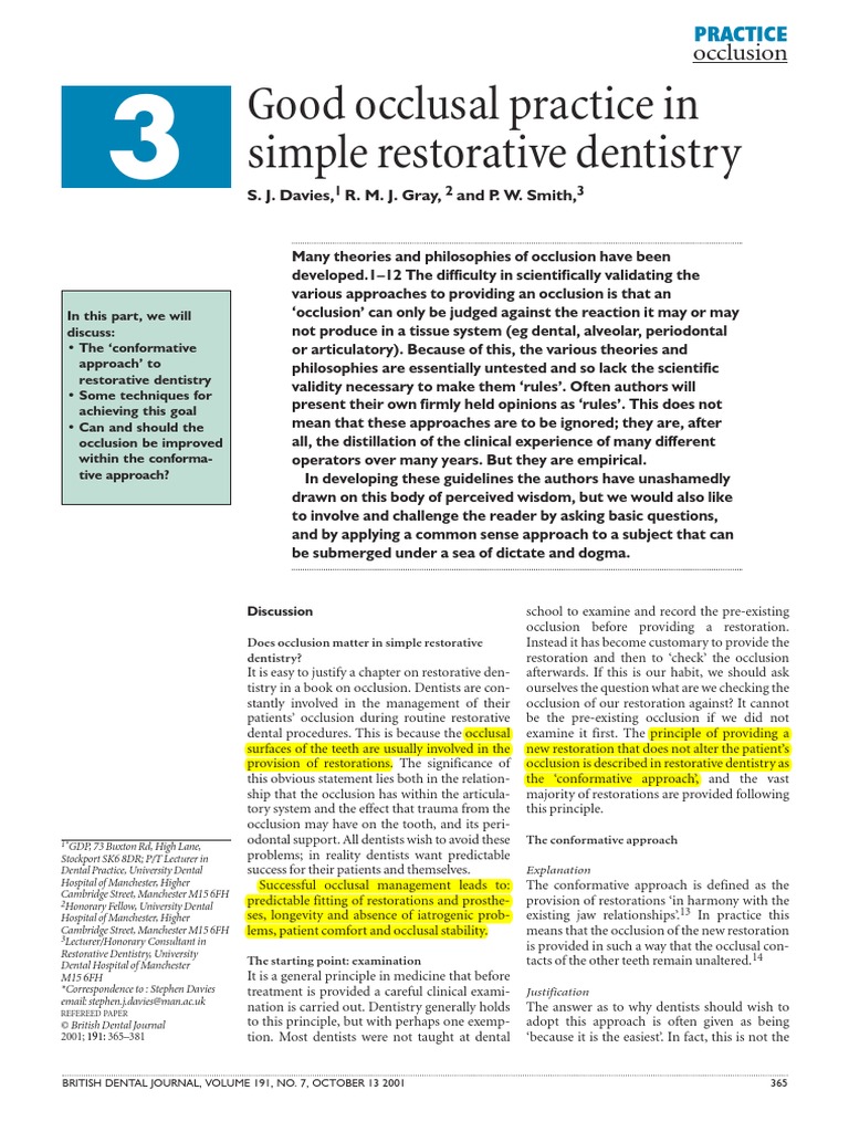 3.good Occlusal Practice in Simple Restorative Dentistry PDF | PDF ...