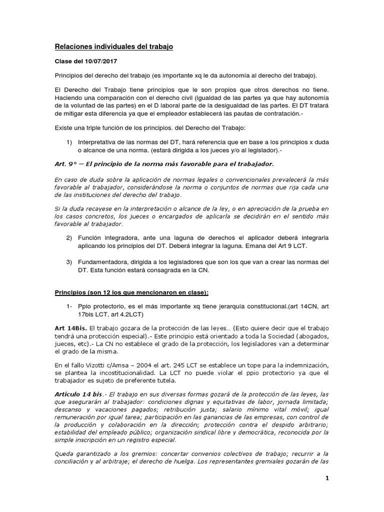 Relaciones Individuales Del Trabajo Resumen Primer Parcial | PDF | Derecho laboral | Estatuto de ...