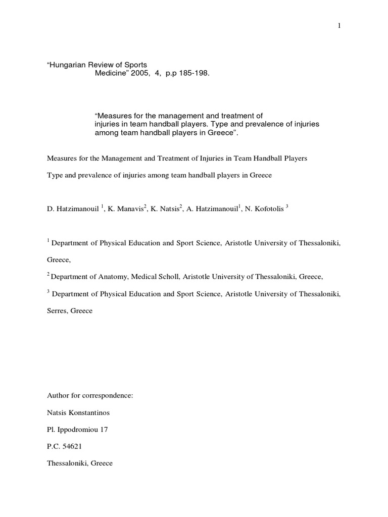 Injuries in Handball Players | PDF | Physical Therapy | Ankle