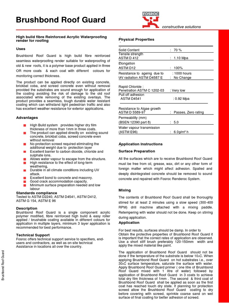 Fosroc Brushbond Roofguard | PDF | Concrete | Roof