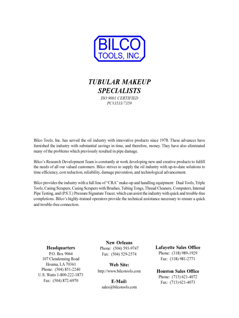 Bilco | PDF | Drilling Rig | Pipe (Fluid Conveyance)