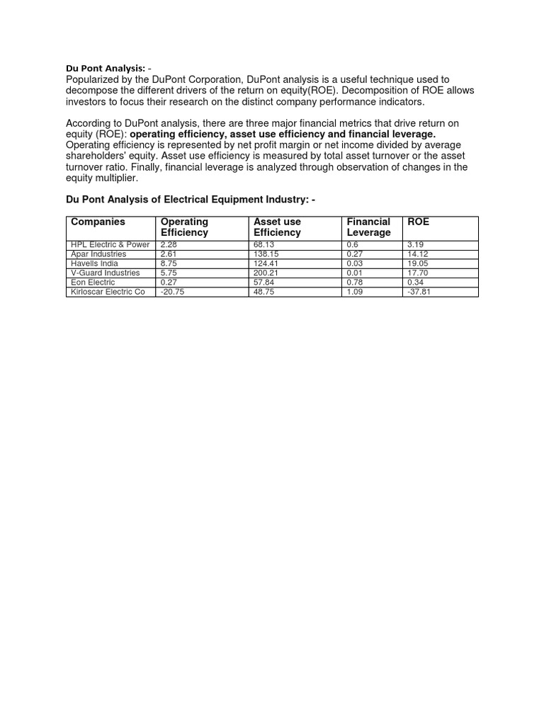 Du Pont Analysis | PDF
